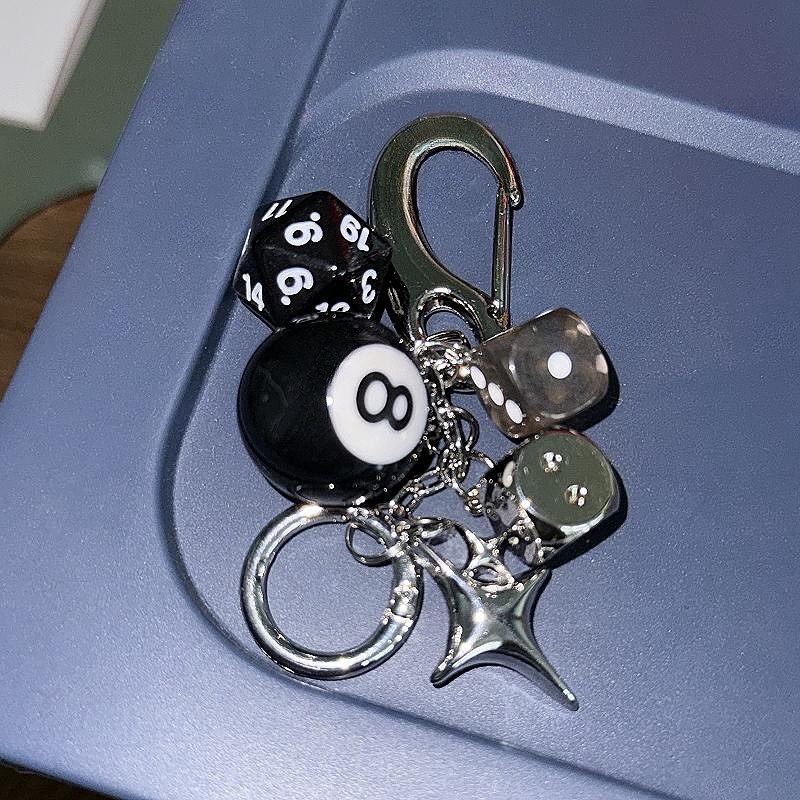 Original Niche Dark Lucky Dice String Hand-Made Black 8 Keychain Bag ...