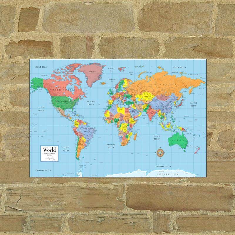 World Classic Elite Wall Map Mural Poster Home decor Painting | Shopee ...