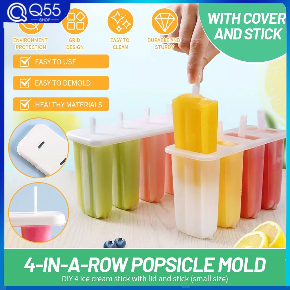 4 Grids Ice Pop Molder Popsicle Popsicle Mold With Lids DIY Ice Cream ...