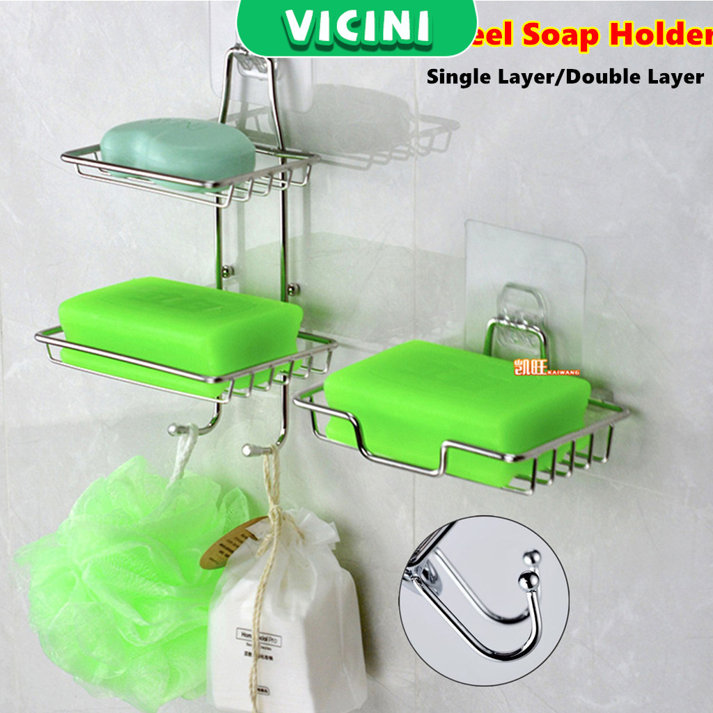 Stainless Steel Soap Holder 2 Layer Soap Dish Rack Double Layer Drain ...
