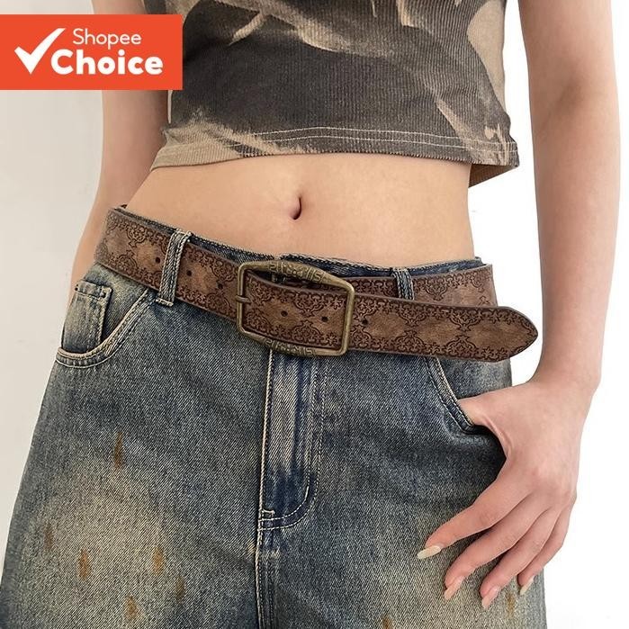Women's Retro Embossed Belt All-Match Y2K High-End Old Ethnic Style ...