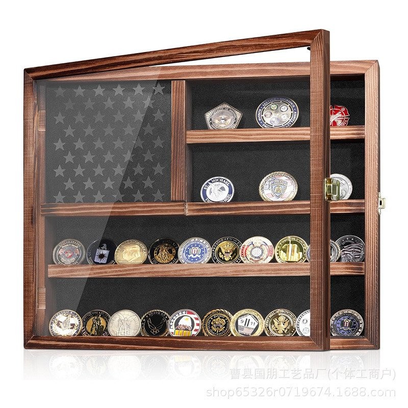 Wooden Flag Medal Display Box Challenge Coin Display Box Wooden ...