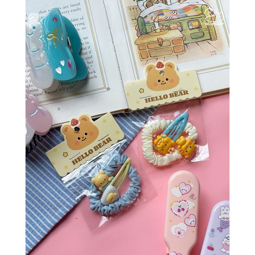 Cheese bear elastic + hair clip Set (2c) | Shopee Philippines