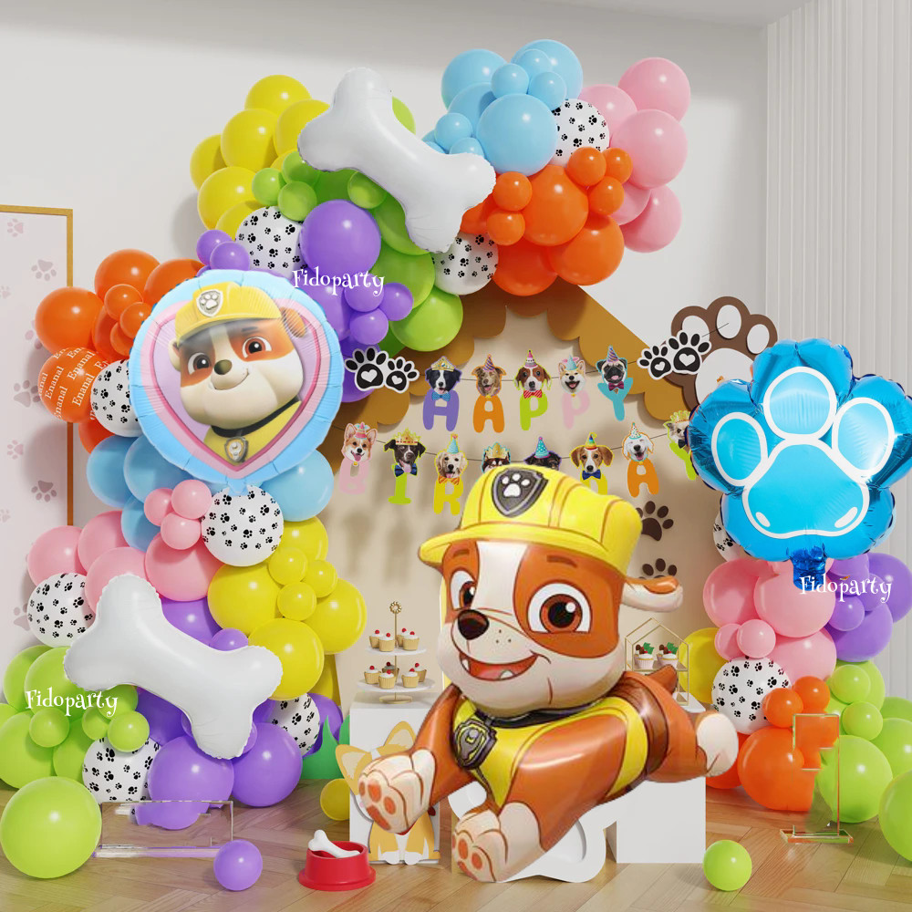 Paw Patrol Balloon Arch Garland Kit Rubble Foil Dog Paw Latex Birthday Party Decorations Baby ...