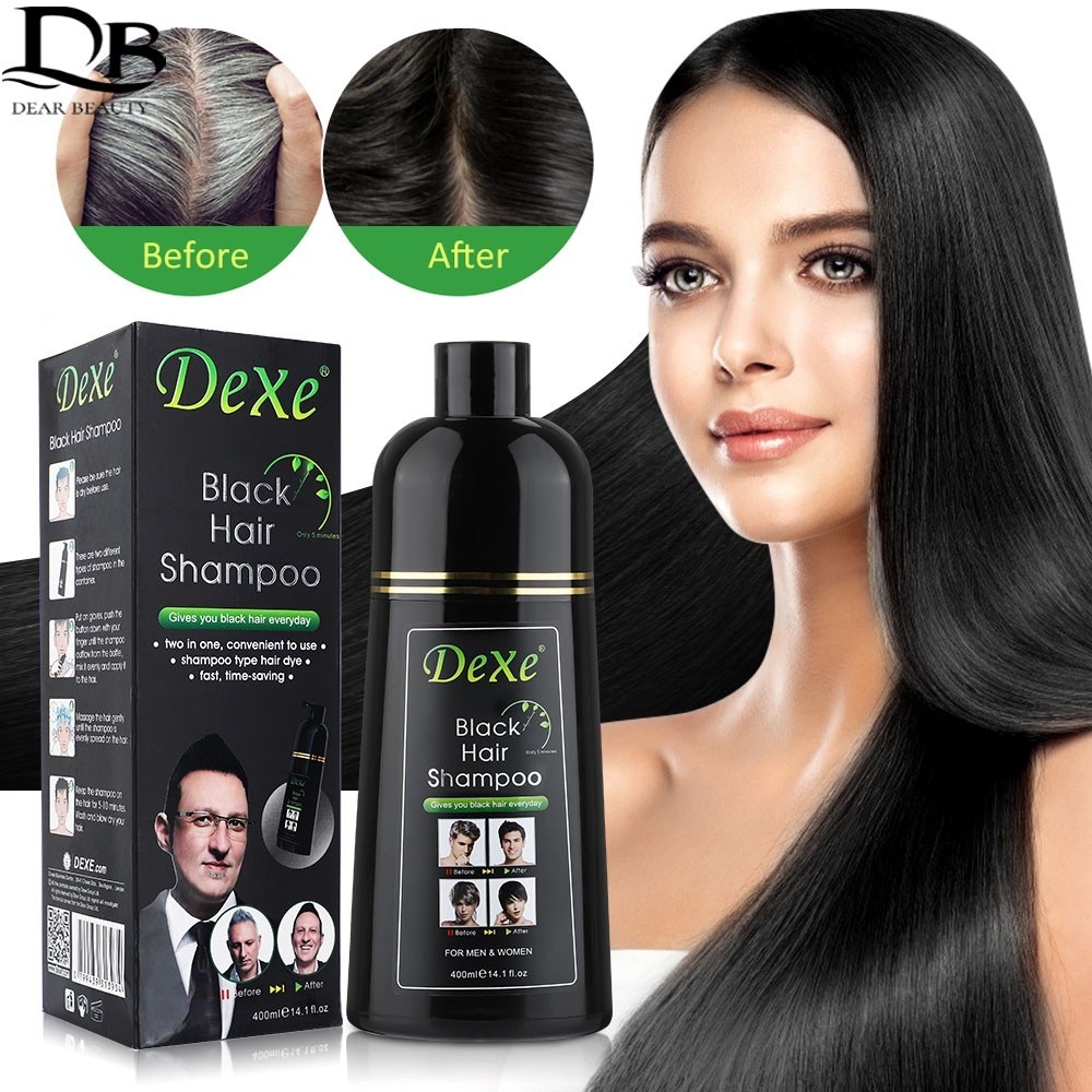 RQ+`200/400ml Black Dyed Shampoo Black Hair Dye Herbal Ingredient Ginseng Ginger Ganoderma ...