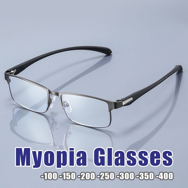 Classic Half Frame Eyeglasses with Graded Lens 0°-600° Rectangle Myopia ...