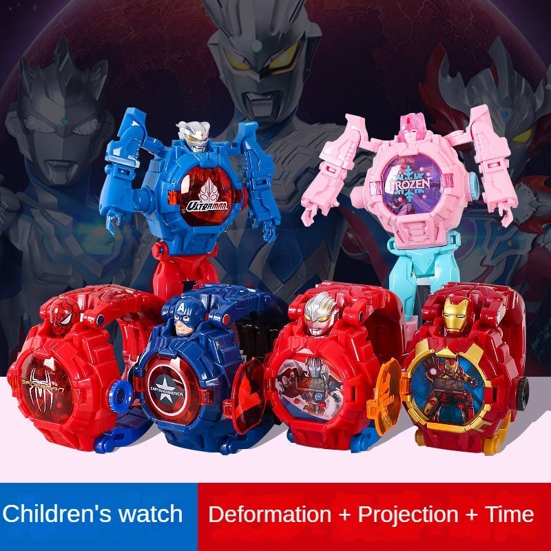Transform Watch Children's Sailor Ultraman Watch Toy Glowing Spider Man ...