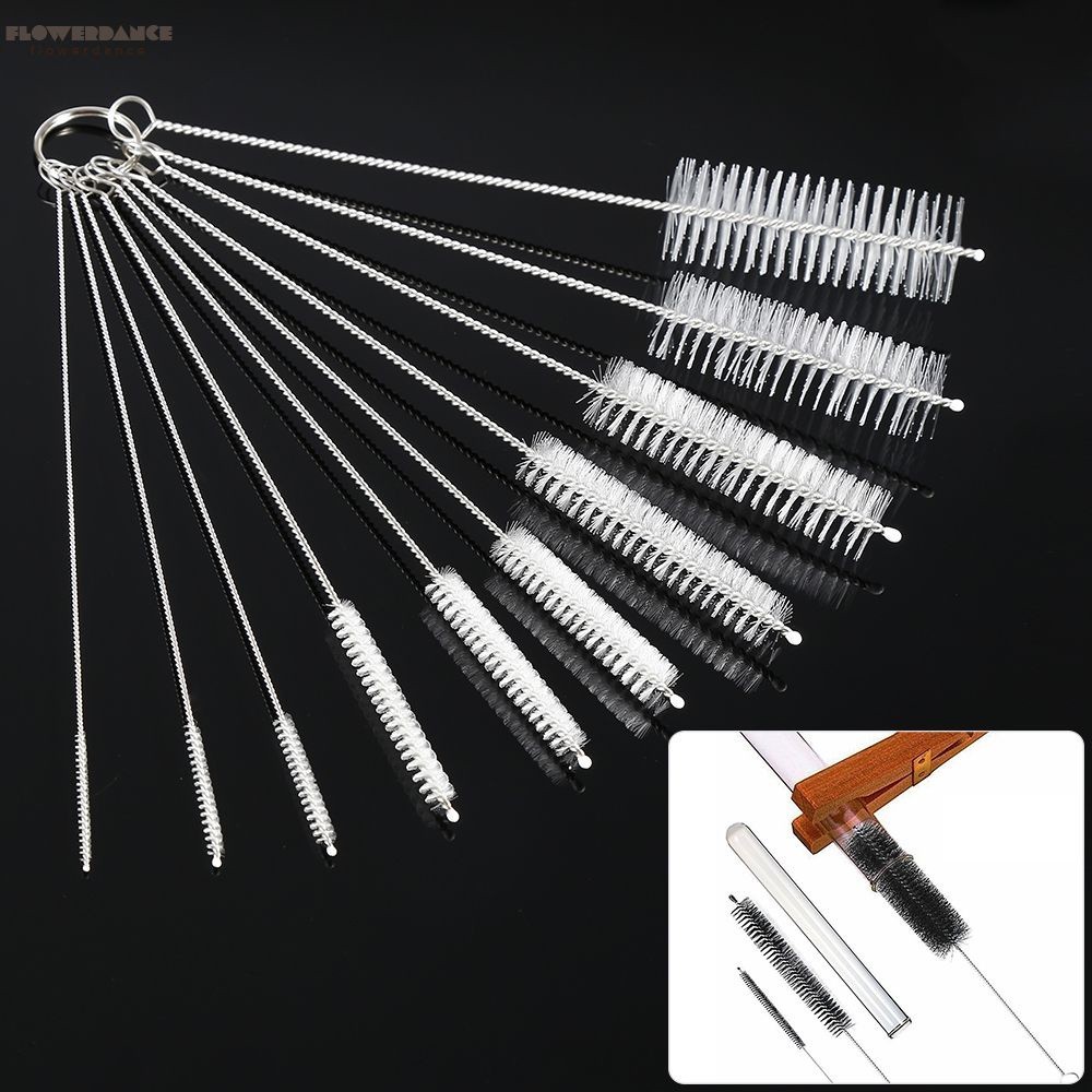 10*Nylon Cleaning Long Brush Set Test Tube Bottle Straw Washing Bristle ...