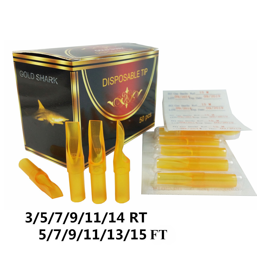 50pcs/box Assorted Disposable Yellow Tattoo Tips Plastic Tattoo Tips ...