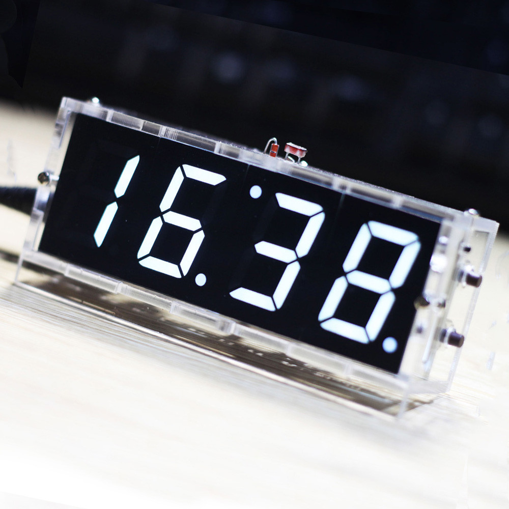 Compact 4-digit DIY Digital LED Clock Kit Light Control Temperature ...