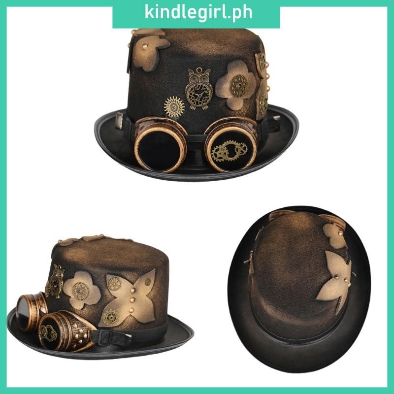 KING Steampunk Top Hat For Men With Goggles Bowler Top Hat Gothic ...
