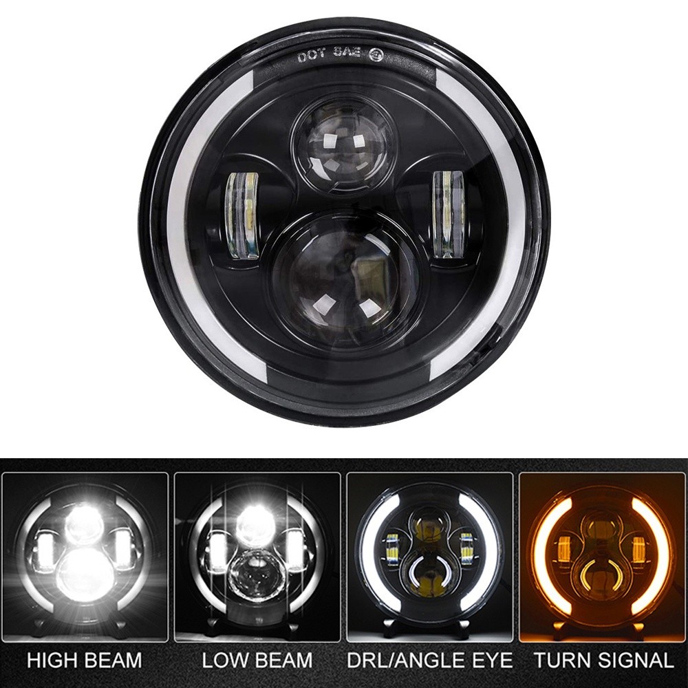 1x 7" Inch LED Round Headlight Assembly Headlamp Driving Light Angel ...