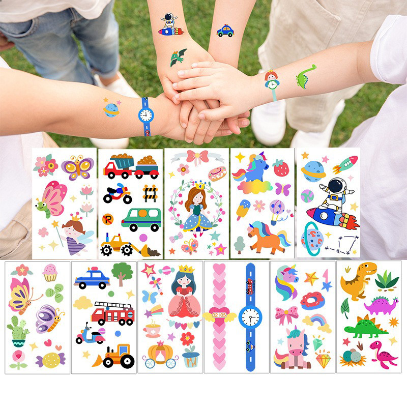 10Pcs/set Kids Cartoon Temporary Tattoo Sticker Colored Drawing Flower ...