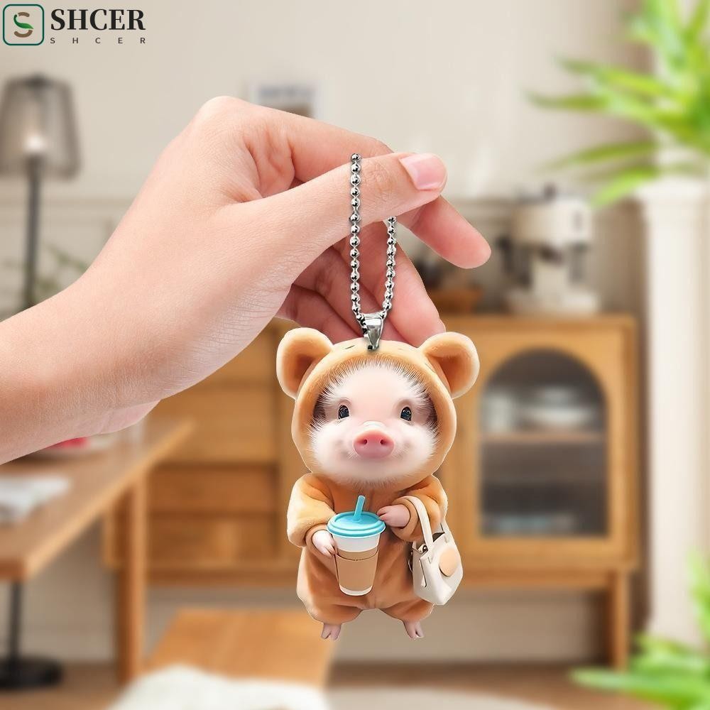 SHCER Piglet Key Chain, Acrylic 2D Key Chain Pendant, Biker Pig Piglet ...