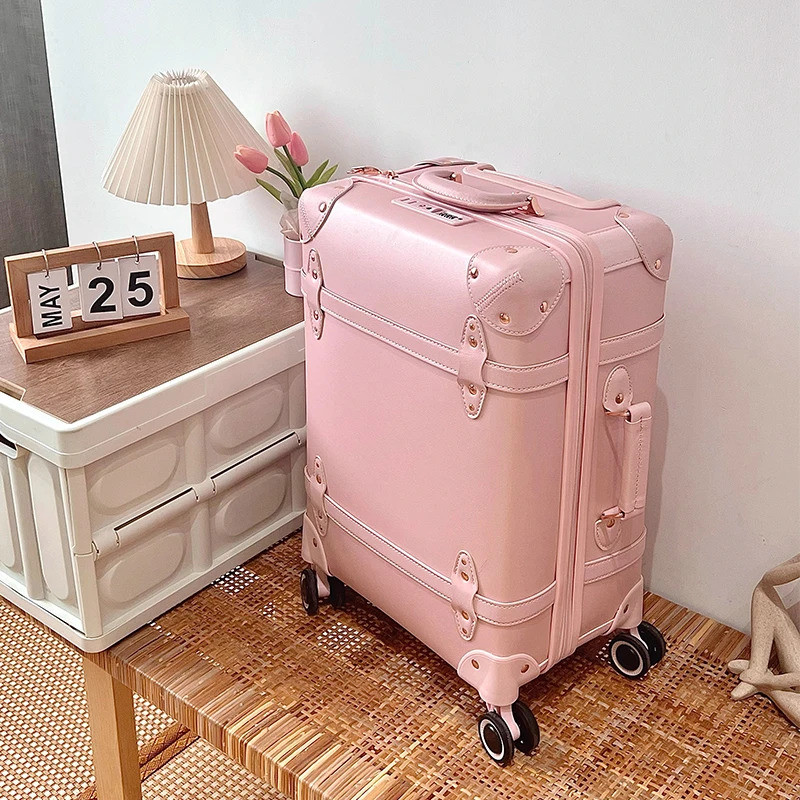 Vintage Pink Luggage 20" 24" Boarding Advanced Suitcase Rolling Travel ...