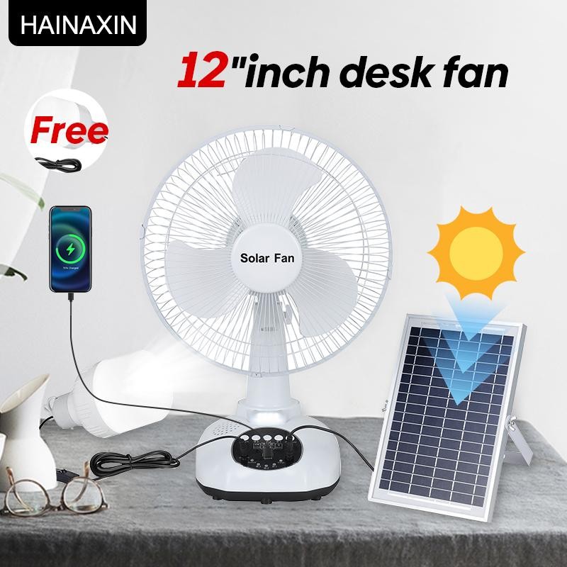 Hainaxin T98 12 Inch Rechargeable Electric Solar Fan with Solar Panel 2 ...