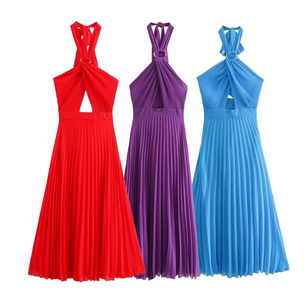 Fashion Fold Up Hanging Neck Collar Sexy Dress 10757 | Shopee Philippines