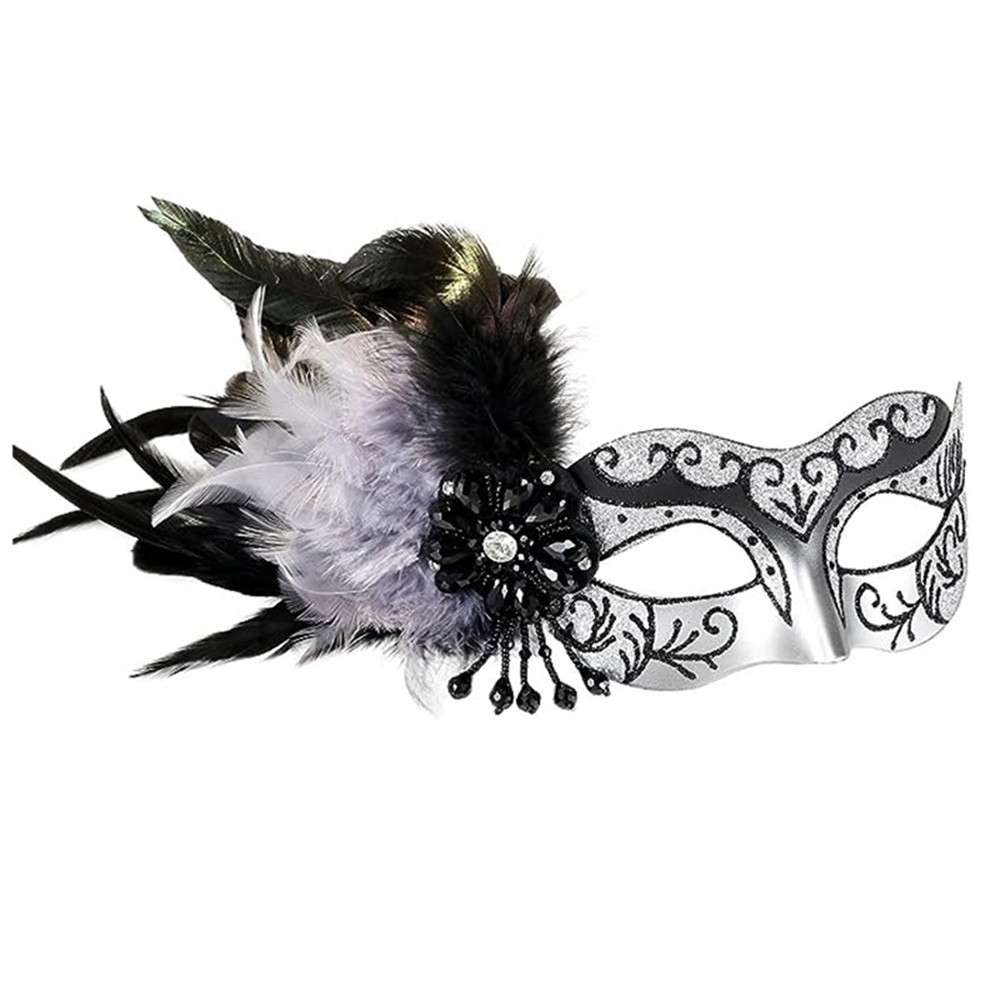 New Black Masquerade Masks For Women With Feathers - Women's Venetian ...