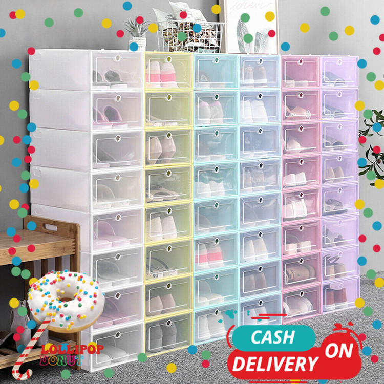 Thick Transparent Folding Plastic Shoe Box Multi-Purpose Stacking Shoe ...