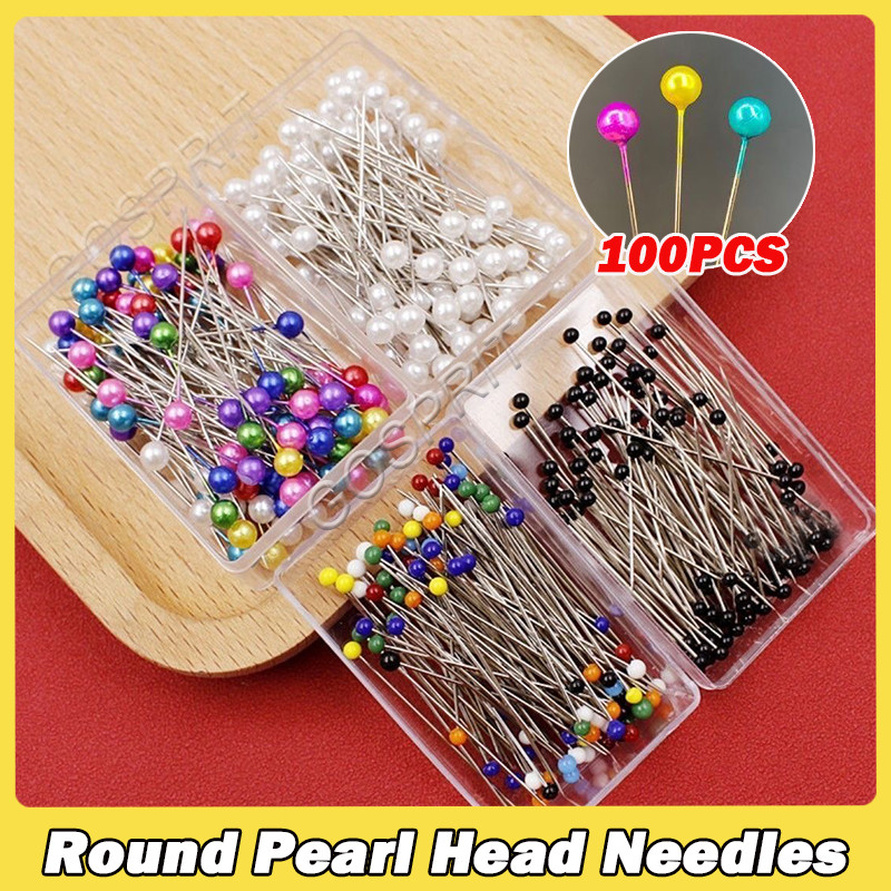100pcs/Box Colorful Pearl Head Pins Sewing Pins With Head Round Pearl ...