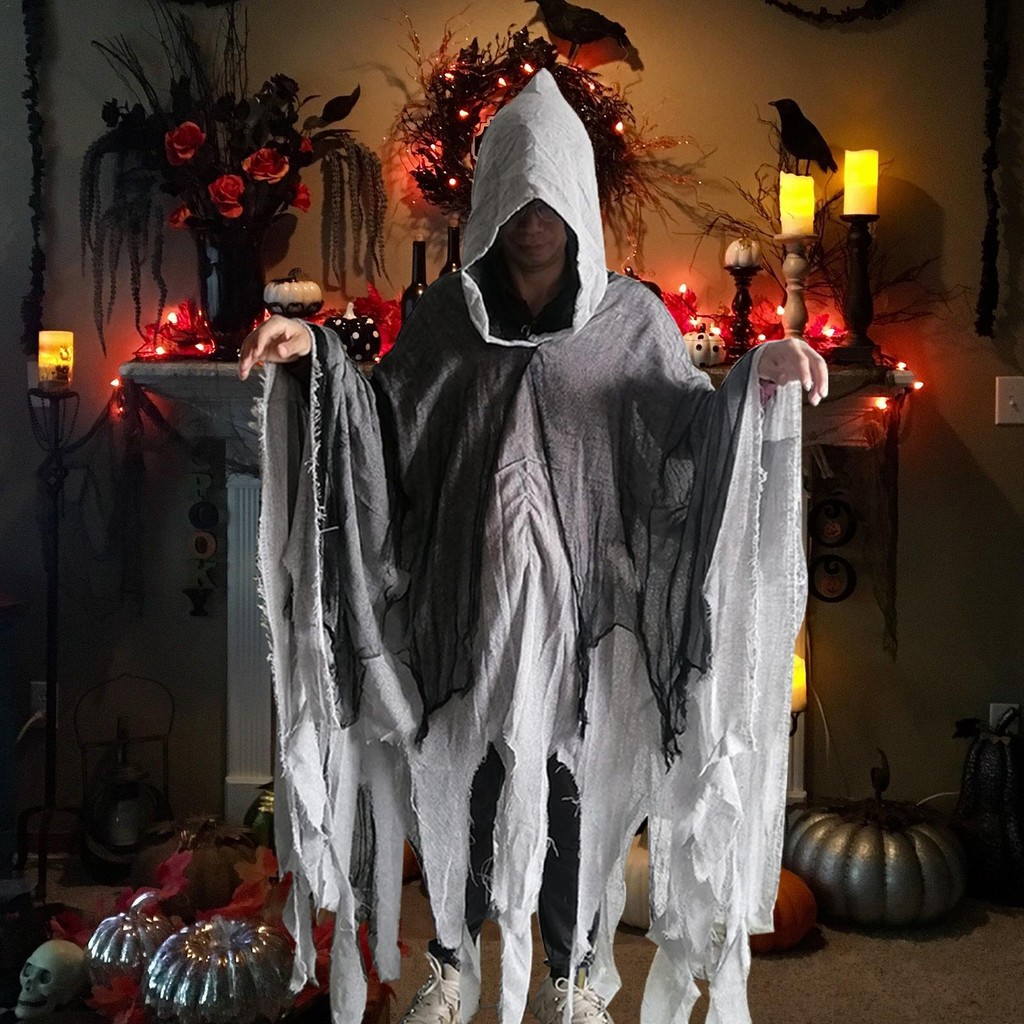 Halloween Ghost Cape Adults Breathable Haunted House Cosplay Costume ...
