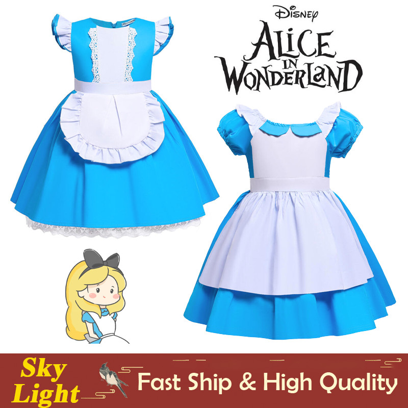 Alice in Wonderland White Blue Dress For Kids Girl Poker Bow Maid ...