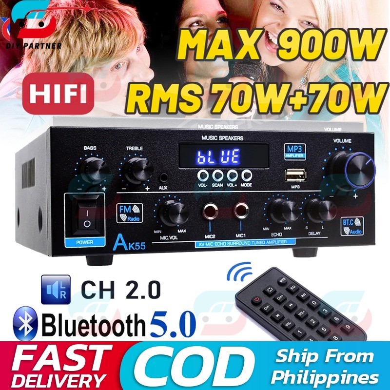 【2025NEW】AK55 HIFI AUDIO, MAX 900W, Digital Bluetooth , Home Stereo Audio Amplifier 2CH FM radio ...