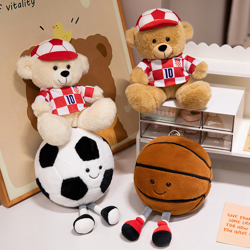 Kawaii Football Teddy Bear Plush Toy Fun Basketball Bear Plush Doll ...