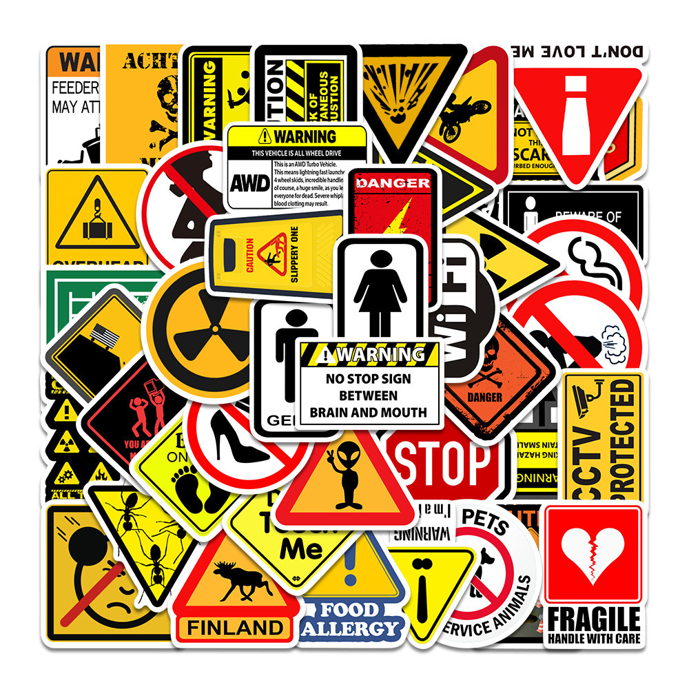 50PCS Sign Stickers Warning Reminder Banning Symbol Waterproof Decal ...
