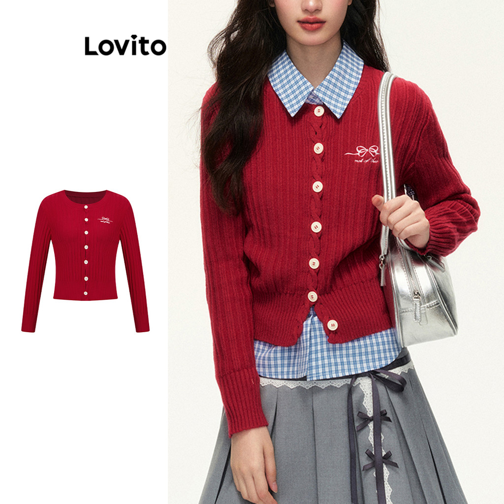 Lovito Women Cute Plain Embroidery Button Cardigans L102AD395 | Shopee Philippines