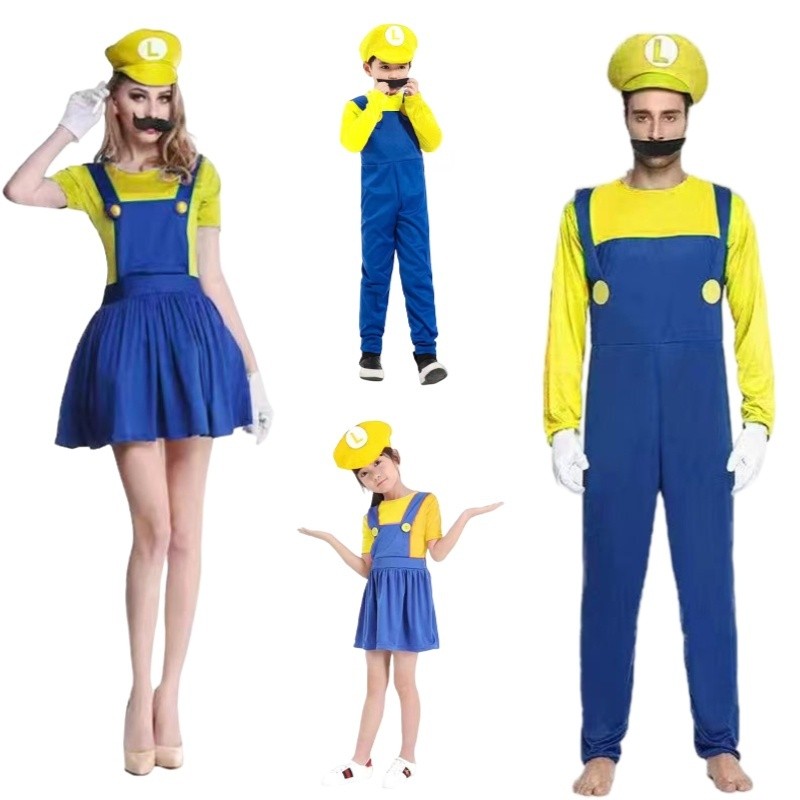 Super Mario Yellow Cosplay Costume Outfits Hat Moustache Halloween ...