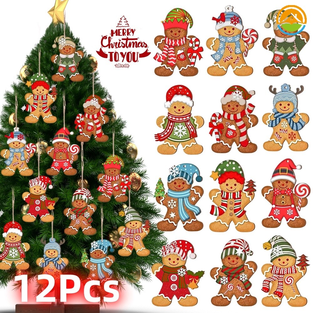 12Pcs Cartoon Wooden Gingerbread Man Set - Creative Christmas Theme ...