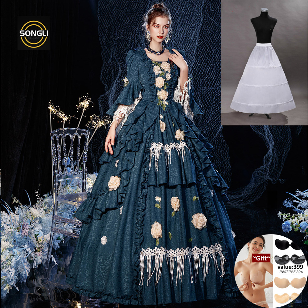Black green patterned European princess gown French empress palace ...