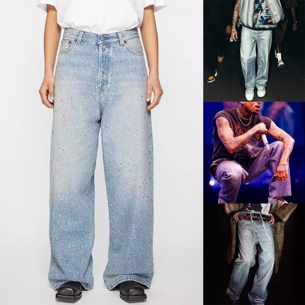 Men's Fashion Baggy Jeans with Eye Catching Rhinestone Details for All ...