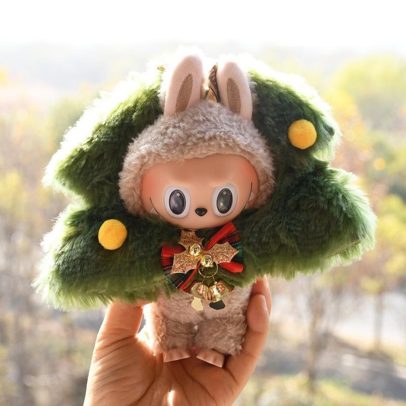 17CM Labubu Clothes Labubu Doll Outfits Christmas Tree Star Headgear ...