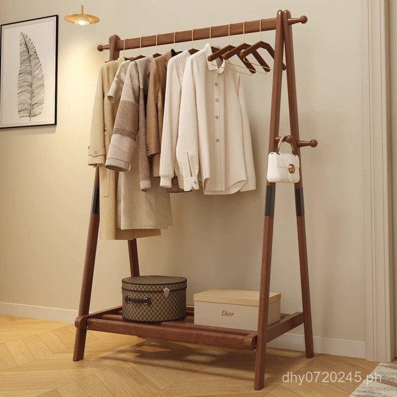Solid Wood Clothes Rack Floor-standing Bedroom Household Foldable Oak ...