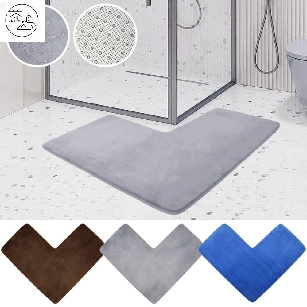 Coral Velvet L-Shaped Bathroom Mat - Non-Slip Floor Foot Mat for Home ...