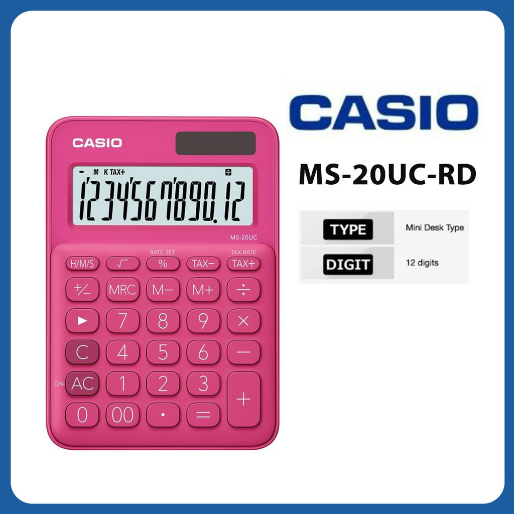 Casio MS-20UC-RD Basic Calculator Colorful MY STYLE Mini Desk Type Calculators (100% Original ...