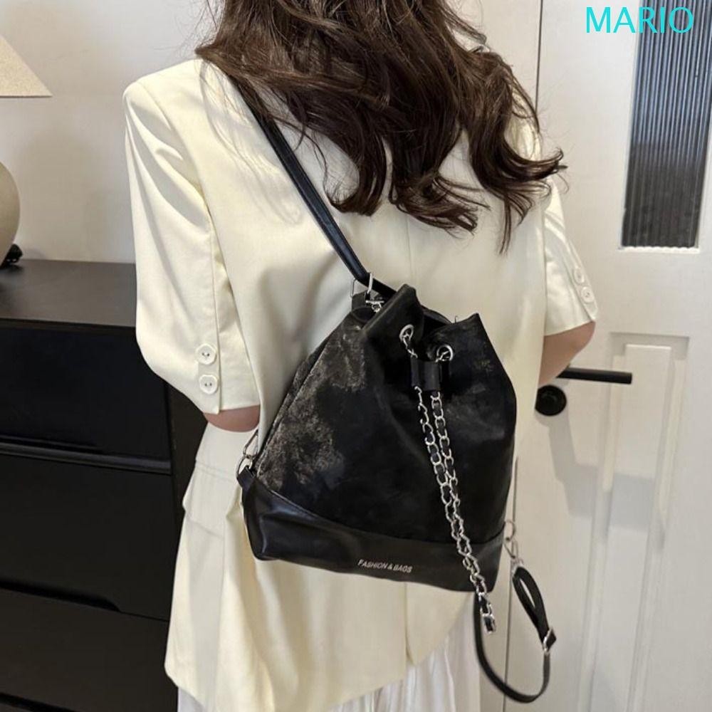 MARIO PU Leather Backpacks, Korean Trendy Bucket Chain Backpack, Casual ...