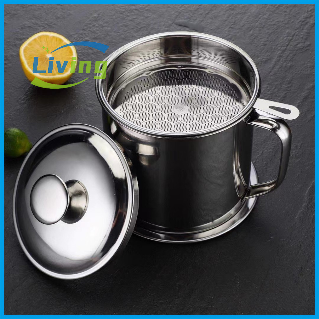 Oil Pot Stainless Steel Strainer Oil Bottle with Lid Filter Oil ...