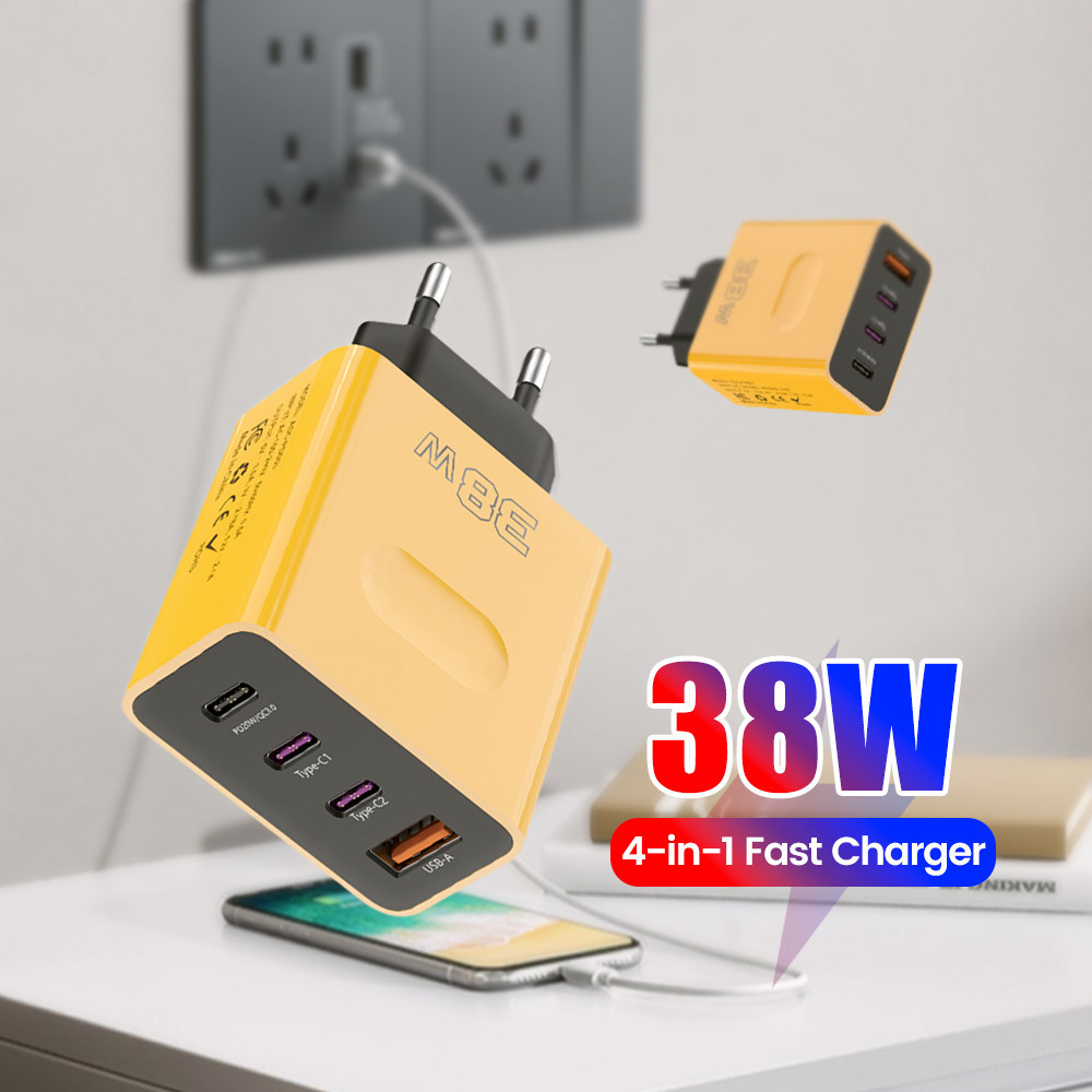 4 Ports 38W Multi-port charger Type C PD Charger QC3.0 Fast Charging ...