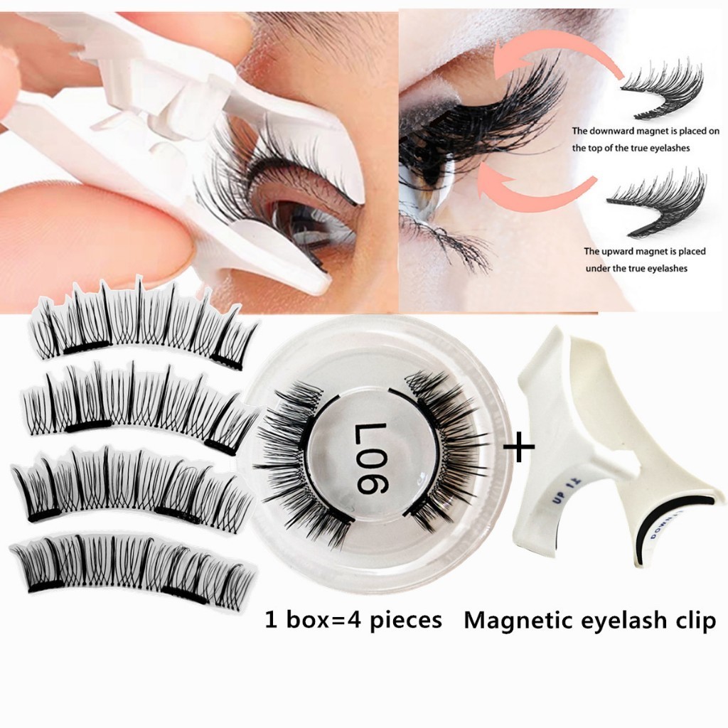 (With Clip)4 Pieces (1Pair) 3D Magnetic False Eyelashes With Clip ...