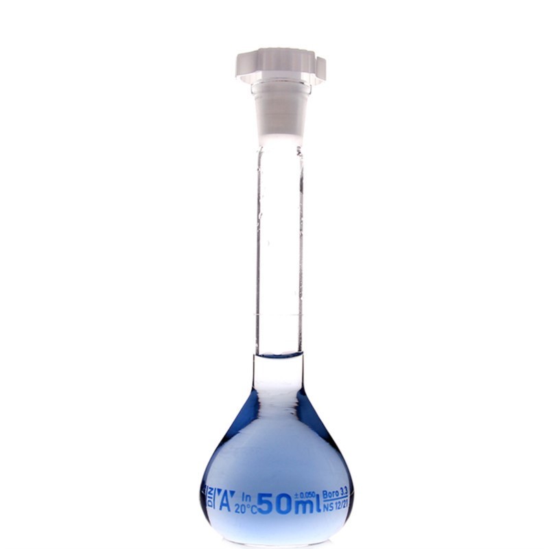 50ml Transparent Lab Borosilicate Glass Volumetric Flask with plastic ...