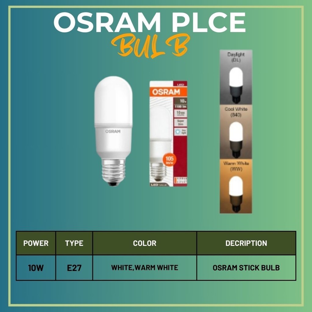 OSRAM LED BULB 10W LED STICK BULB E27 with SIRIM approved | Shopee ...