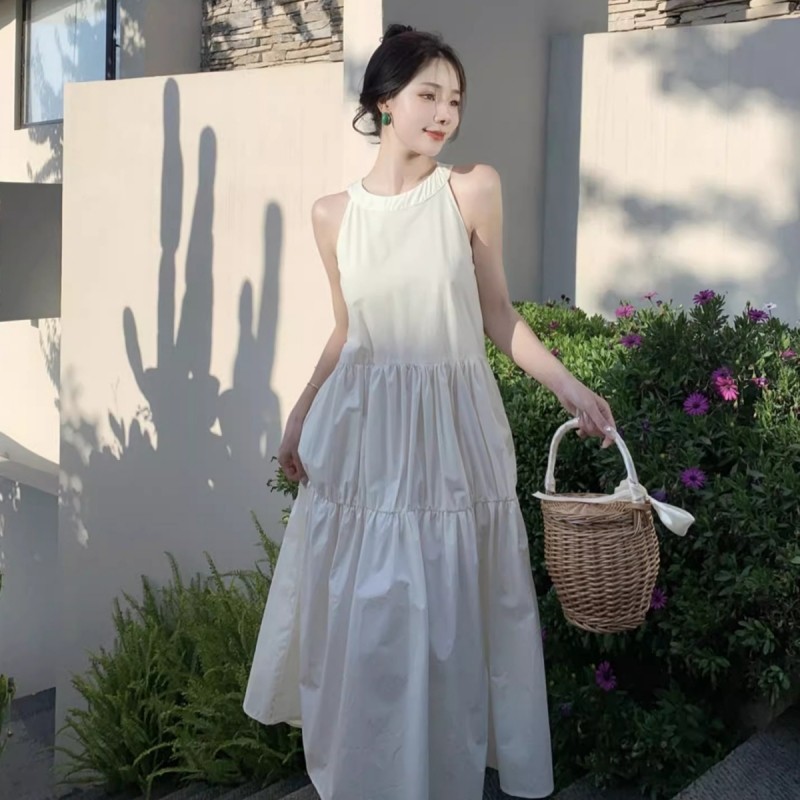 DAMENER Womens Sleeveless Dress White Vacation Sundress Long Graduate ...