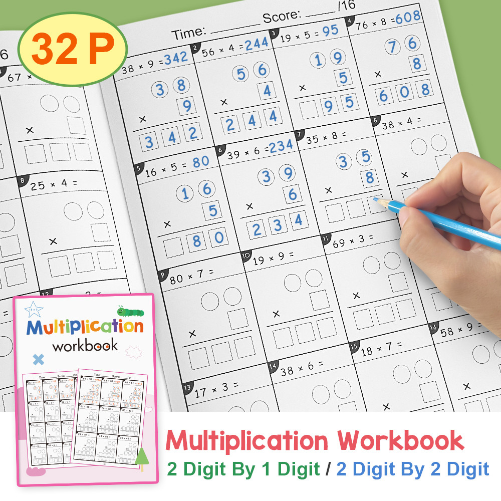 32 Pages Math with 2-Digit Numbers Multiplication workbook Math ...
