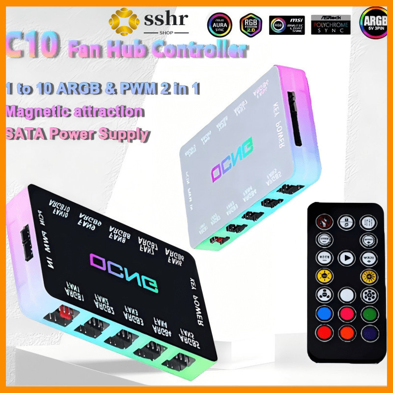 Ocng C10 Argb Adapter Sata Power Interface With Remote Control Pwm&Argb ...