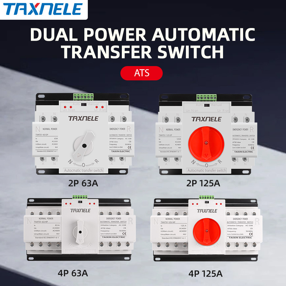 ATS 2P 4P 63A 125A Dual Power Automatic Transfer Switch AC 230V MCB Auto Changeover Switch ...