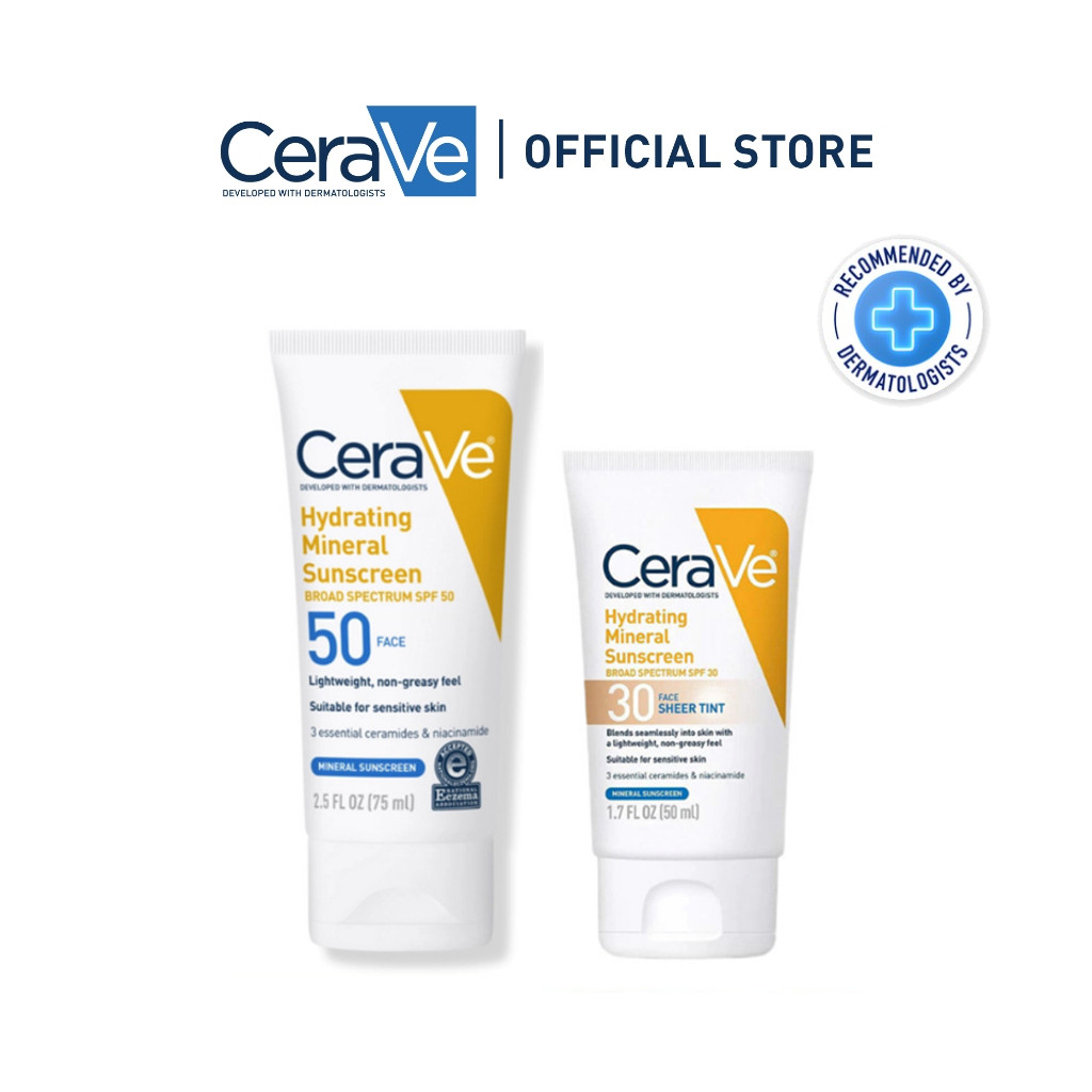 CeraVe Hydrating Mineral Sunscreen SPF 30+ & 50+ Whitening Protection ...