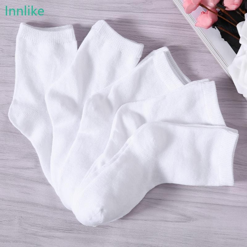 INN 5 Pairs Kids Pure White Sock Baby Boy Girl Solid Breathable Cotton ...